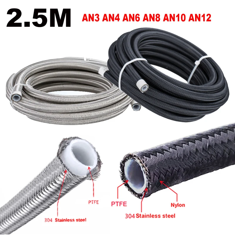8FT/2.5M Universal Car Fuel Hose Oil Gas Cooler Line Pipe Tube PTFE ...