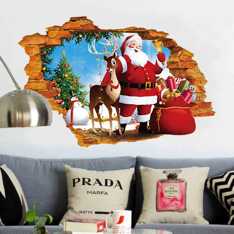 3D View Santa Claus Christmas Wall Stickers Children Room Home Decor ...