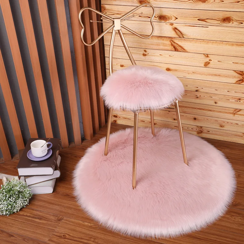 White Faux Fur Round Area Rug Plush Shipskin Flufy Pink Bedroom Rugs ...