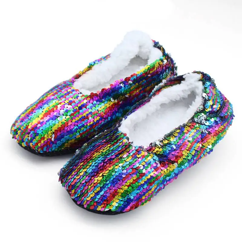 Sequined Rainbow Fleece Indoor Slippers - Queerks™