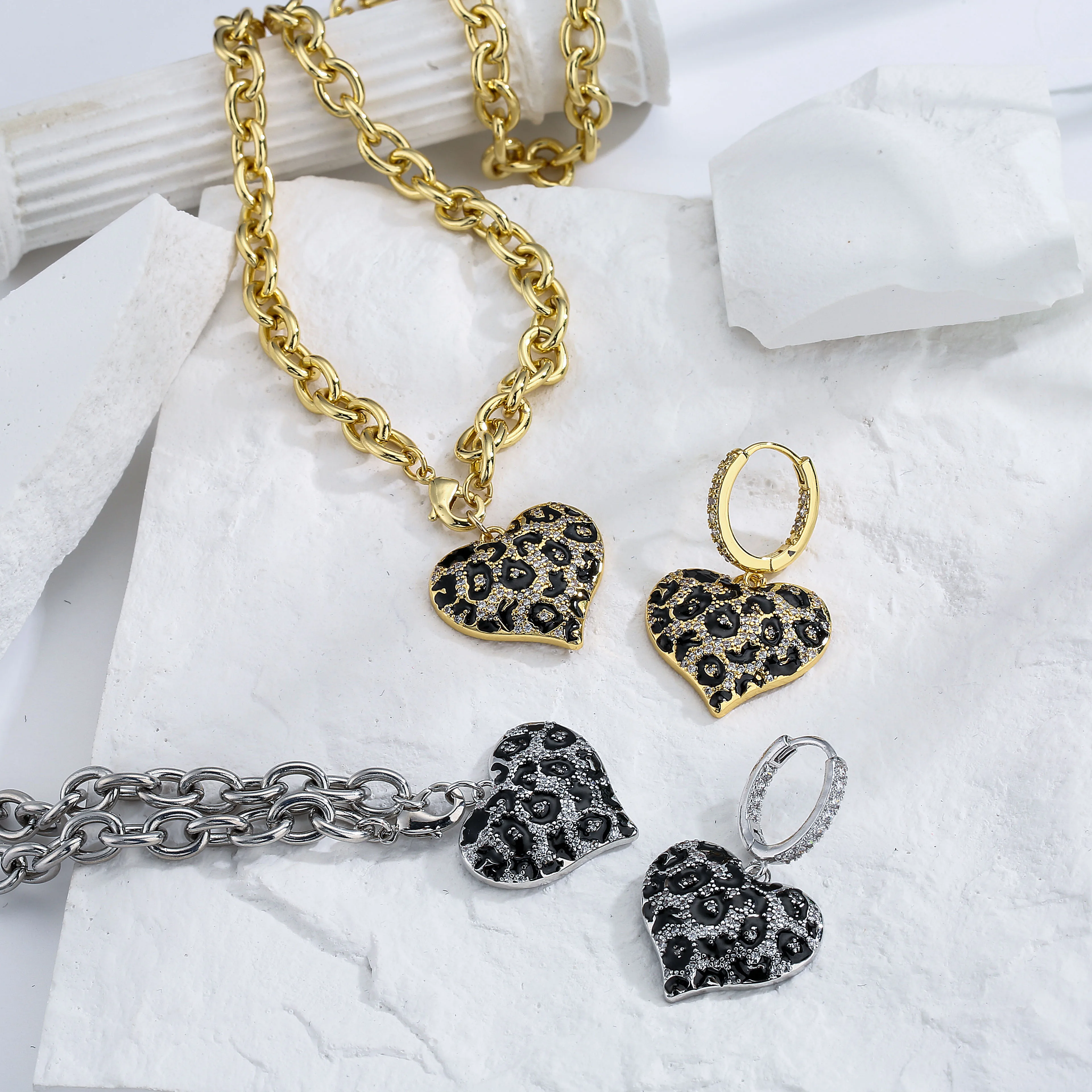 Jewelry Set Leopard Print | Necklace Heart Leopard | Leopard Jewelry ...