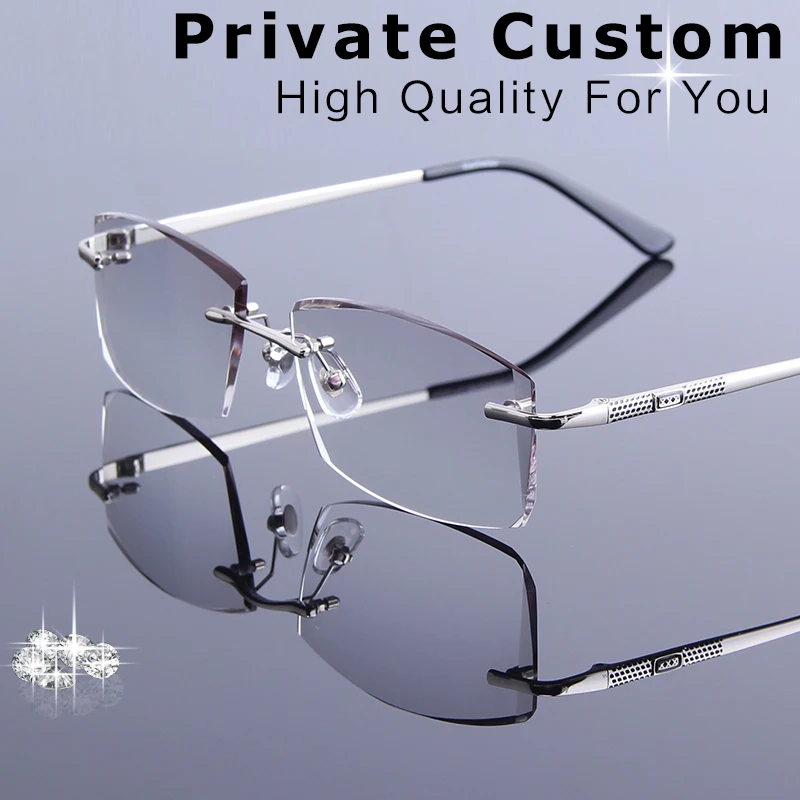 Diamond Trimmed Eyeglasses Men Rimless Reading Glasses Frame Tint Lens ...