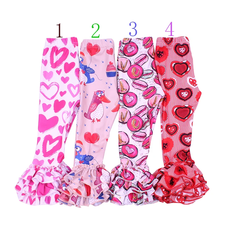 V day Kids Ruffle Pants Pink Red Heart Ruffle Leggings For Girls Love ...
