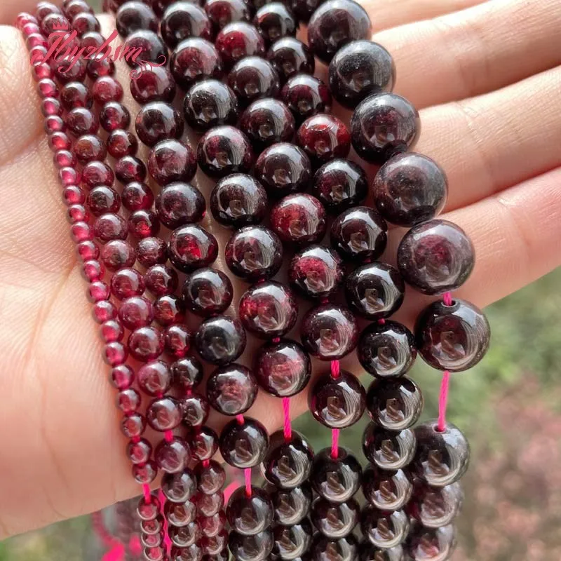 Natural Garnet Red Smooth Round Stone Beads Loose For DIY Necklace ...