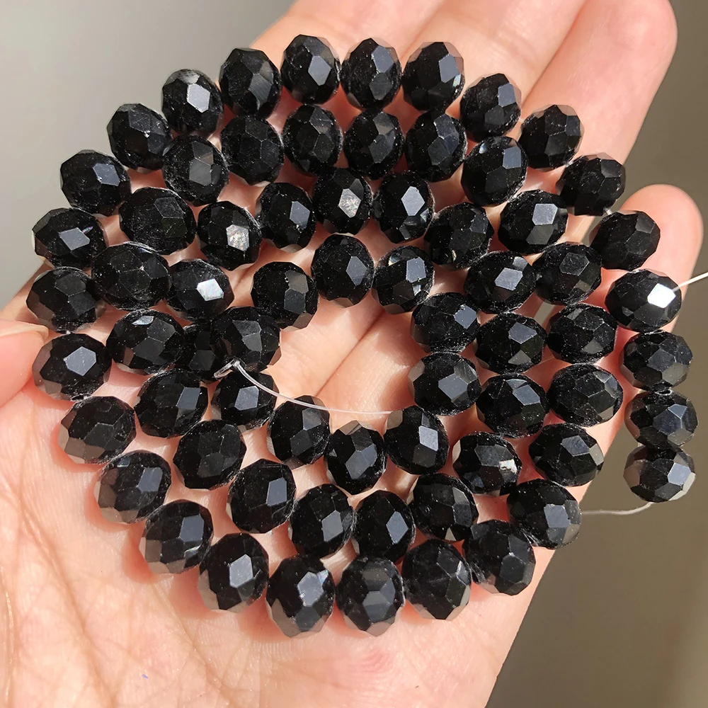 4 12 Mm Rondelle Hitam Austria Kristal Manik manik Kaca Bulat Longgar ...