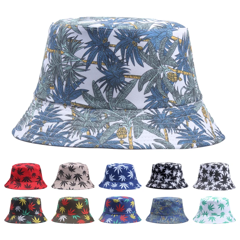 Maple-Leaf-Weed-Printing-Bucket-Hat-Colorful-Maple-Leaves-Tropical ...