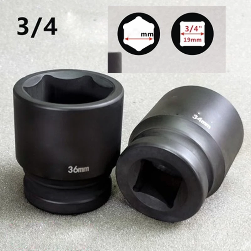 1pcs 3/4" Inch Heavy Duty Impact Socket Cr-mo Hex Metric Black Air ...
