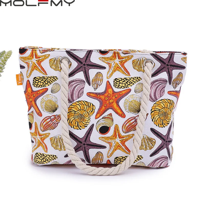 Canvas-Handbag-For-Women-Large-Capacity-Shells-Conch-Print-Simple ...