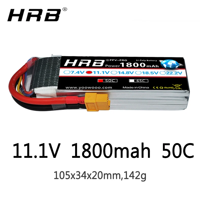 HRB 11.1V 1800mah 3S XT60 EC5 Lipo Battery XT90 EC2 T Deans EC3 RC ...