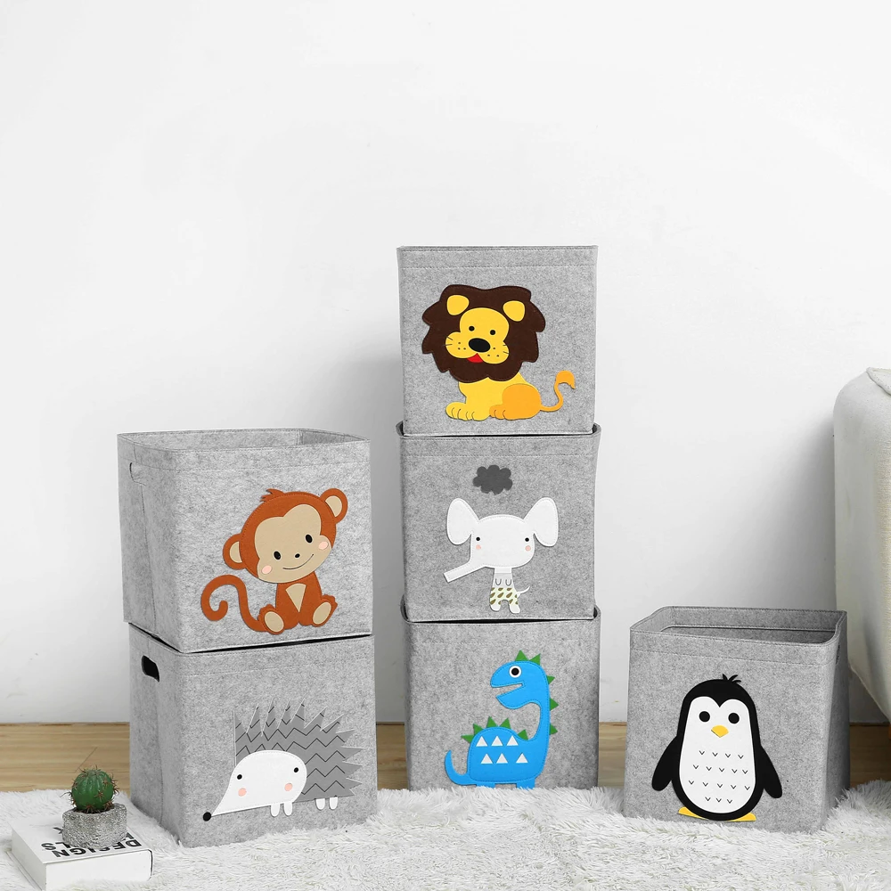 Creative Cartoon Animal Storage Box Felt Fabric Cube Nursery Shelf Home ...