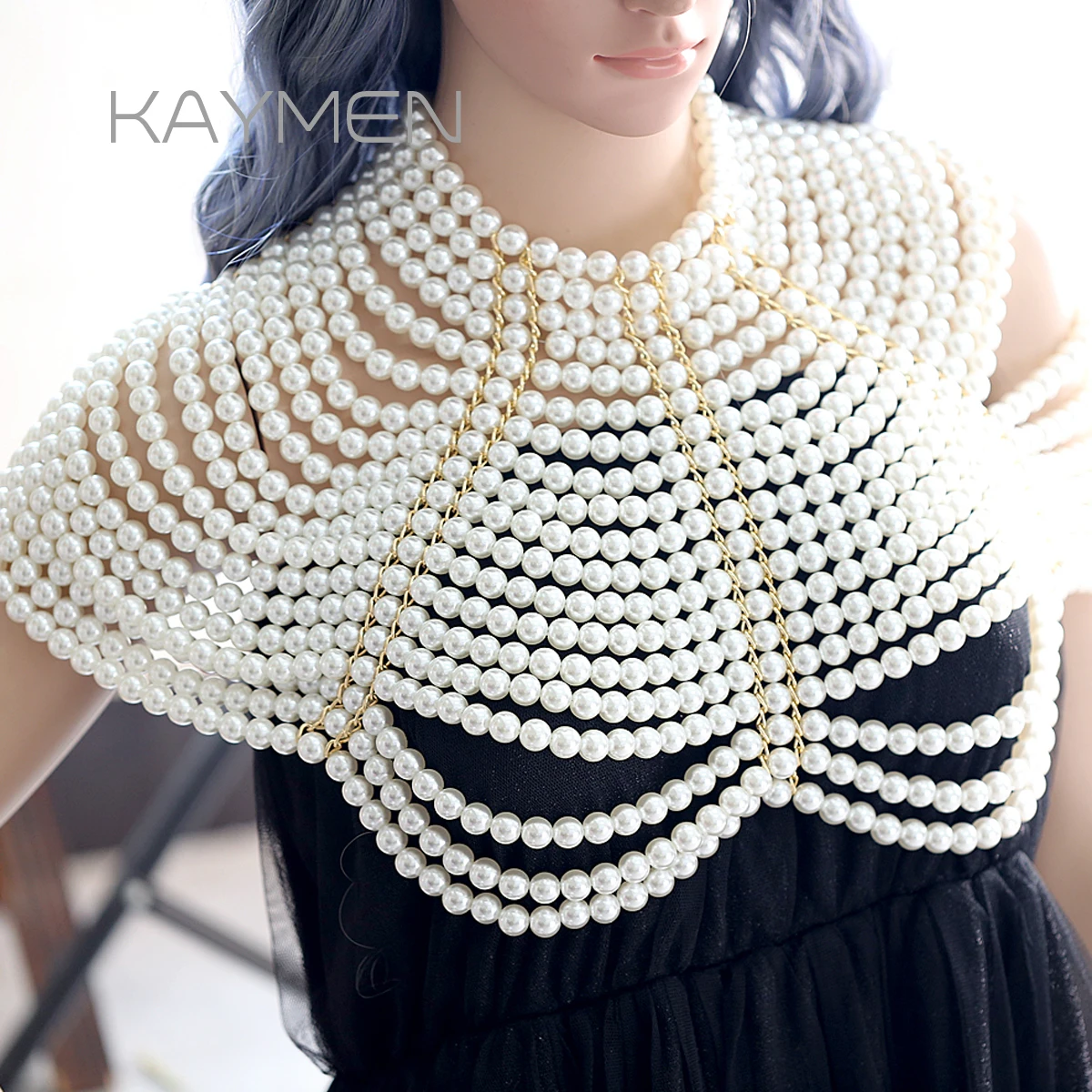KAYMEN New Arrived Women Synthetic Pearls Beaded Body Chain Bib Collar ...