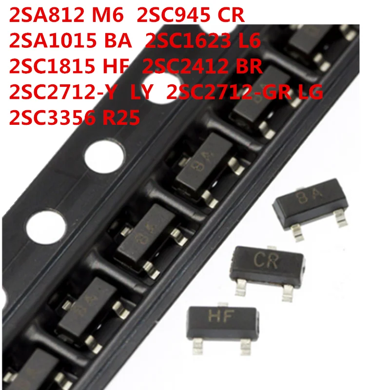 100pcs 2SA812 M6 2SC945 CR 2SA1015 BA 2SC1623 L6 2SC1815 HF 2SC2412 BR ...