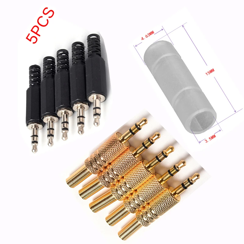 1/5/10pcs Black Plastic Pure Copper Conductor Housing Audio Jack Plug ...