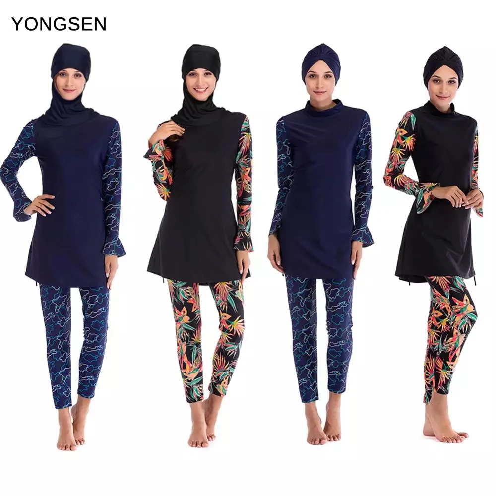 Yongsen 2022 Muslim Swimsuit Print Islamic Muslimah Burkinis Wear