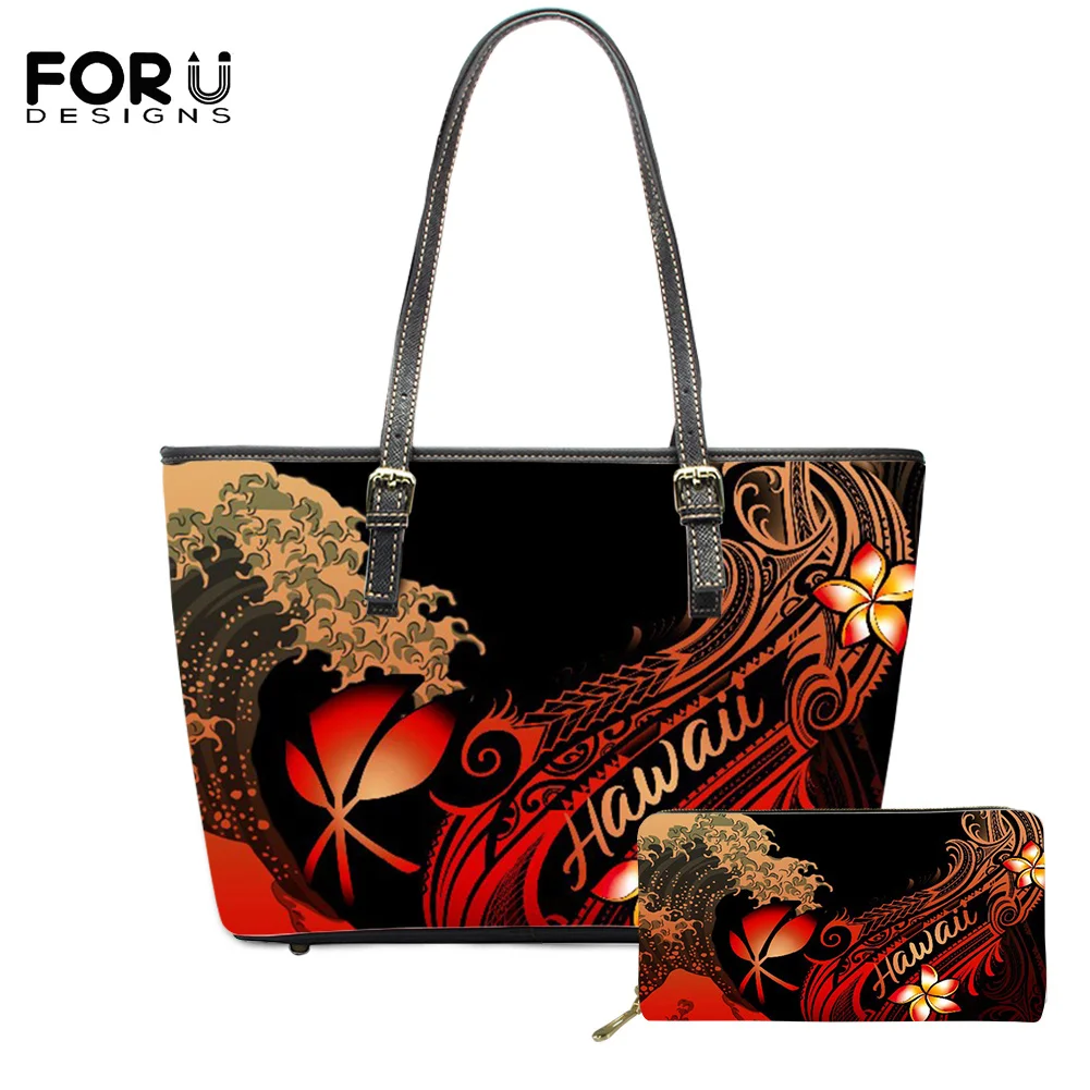 FORUDESIGN 2Pcs Handle Bags Casual Wallet For Females Hawaii Polynesian ...