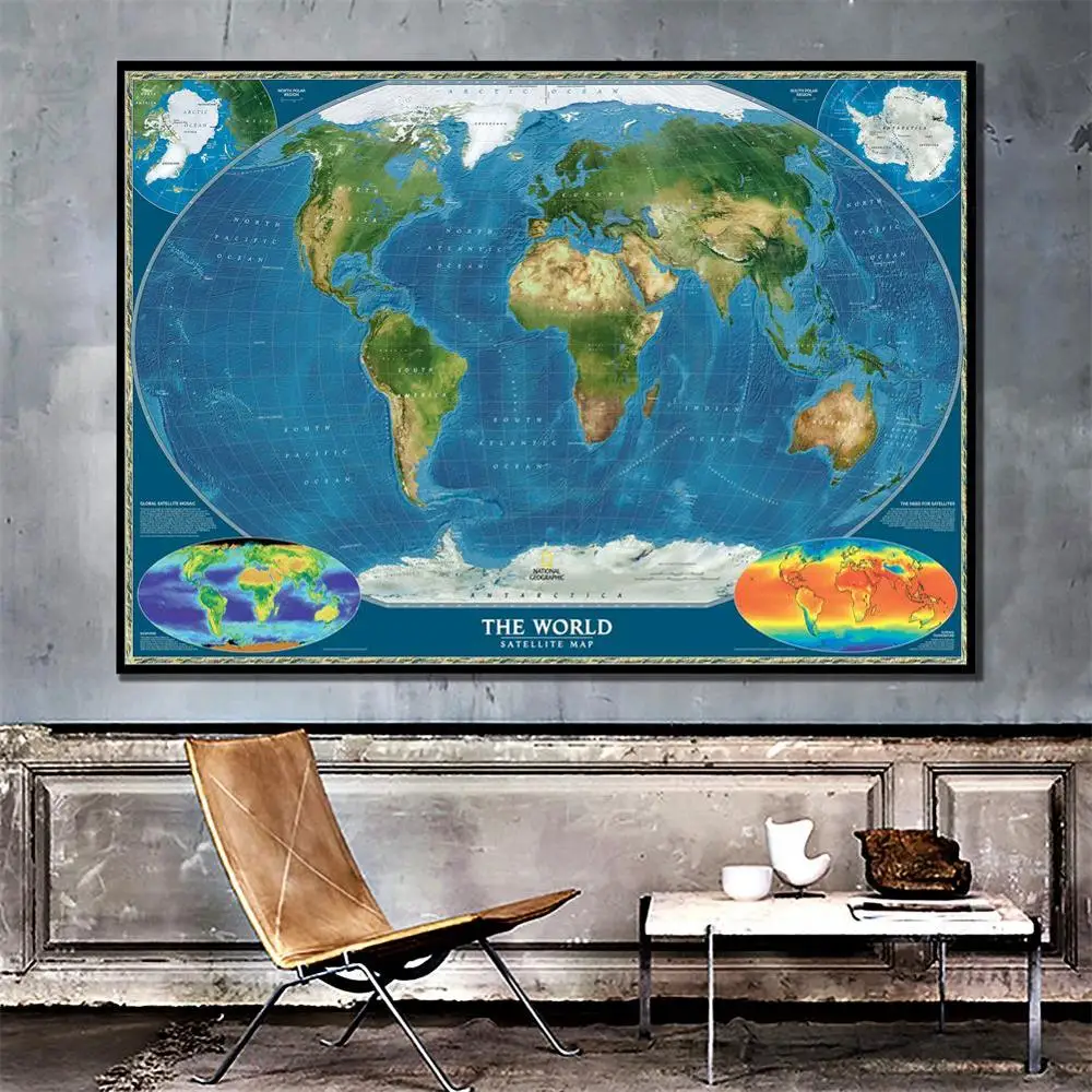 59x88 Inch The World Satellite Map Posters and Prints Wall Art Pictures ...