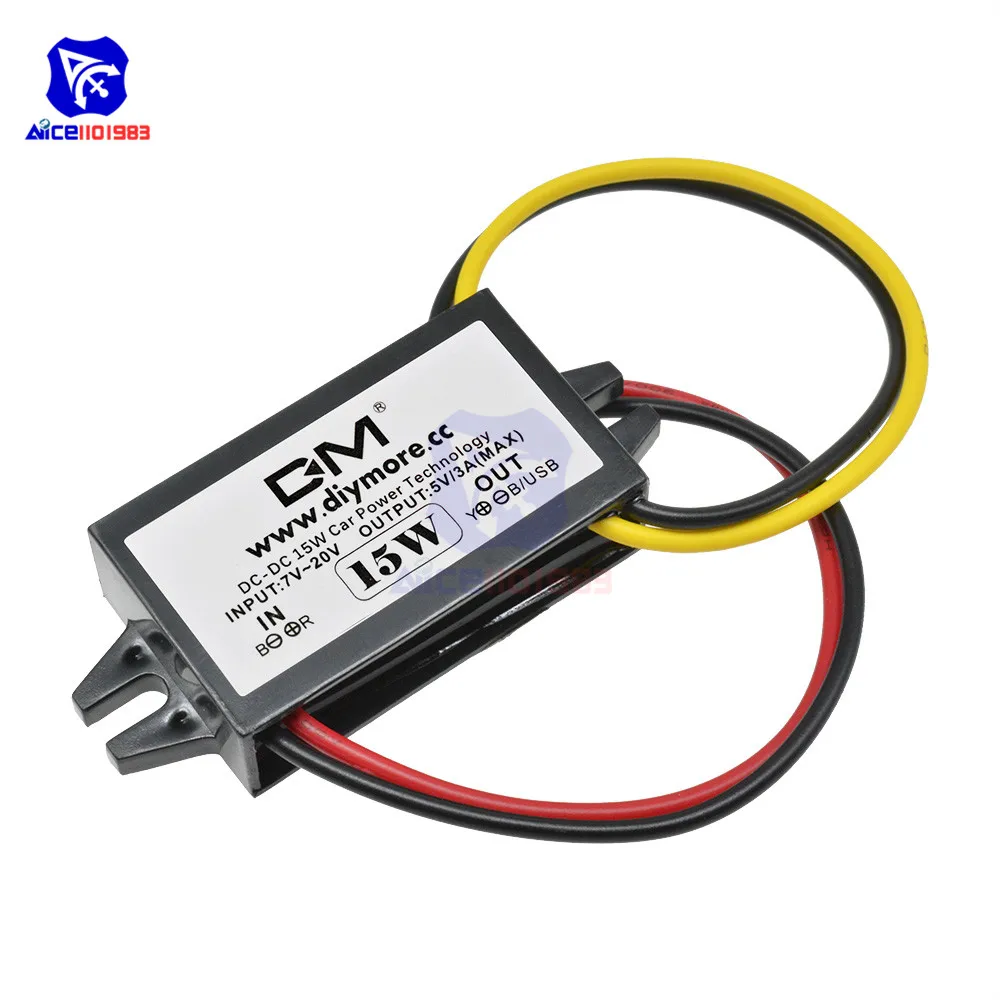 【KAMDSS015】diymore DC/DC Buck Converter Regulator 12V to 5V 3A 15W Car Monitor Step Down Power ...