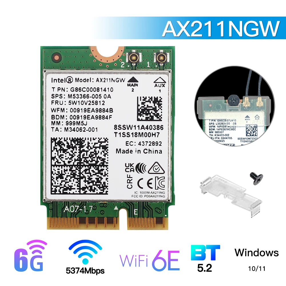 WiFi 6E AX211NGW Tri Band 2.4G/5G/6Ghz Wireless Network Wifi Card ...