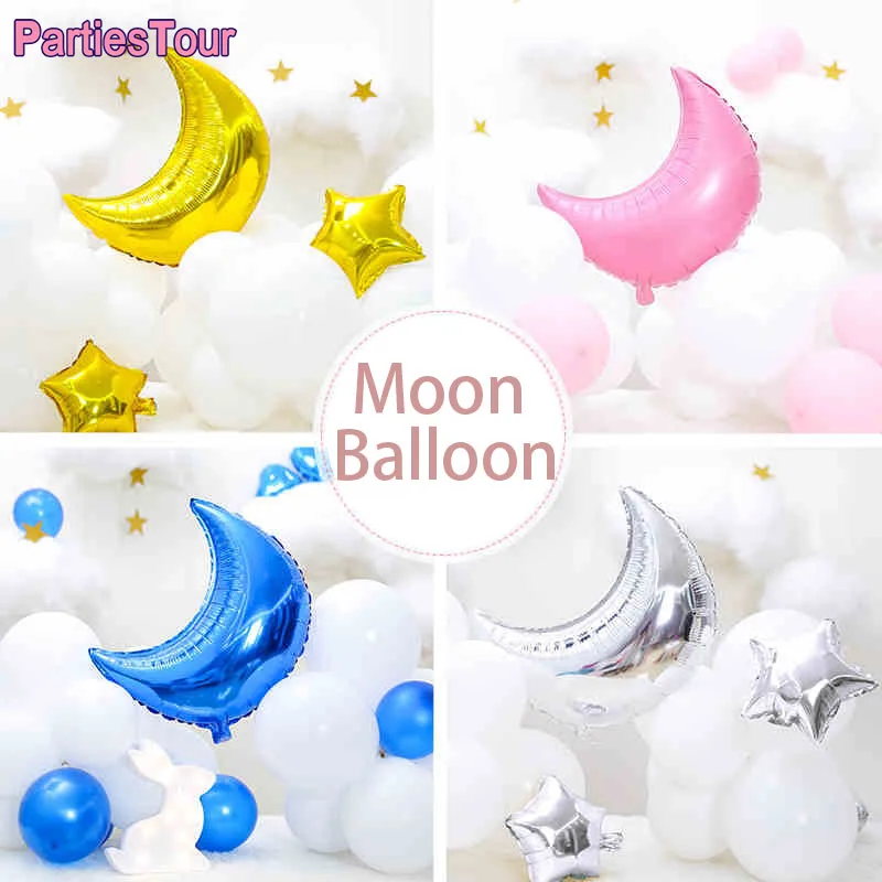 Moon Aluminium Foil Balloons Night Sky Star Ballons For Kids Birthday ...