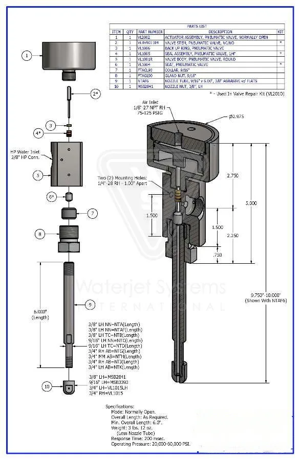 VLV 1000 Valve Kit VLV-1010