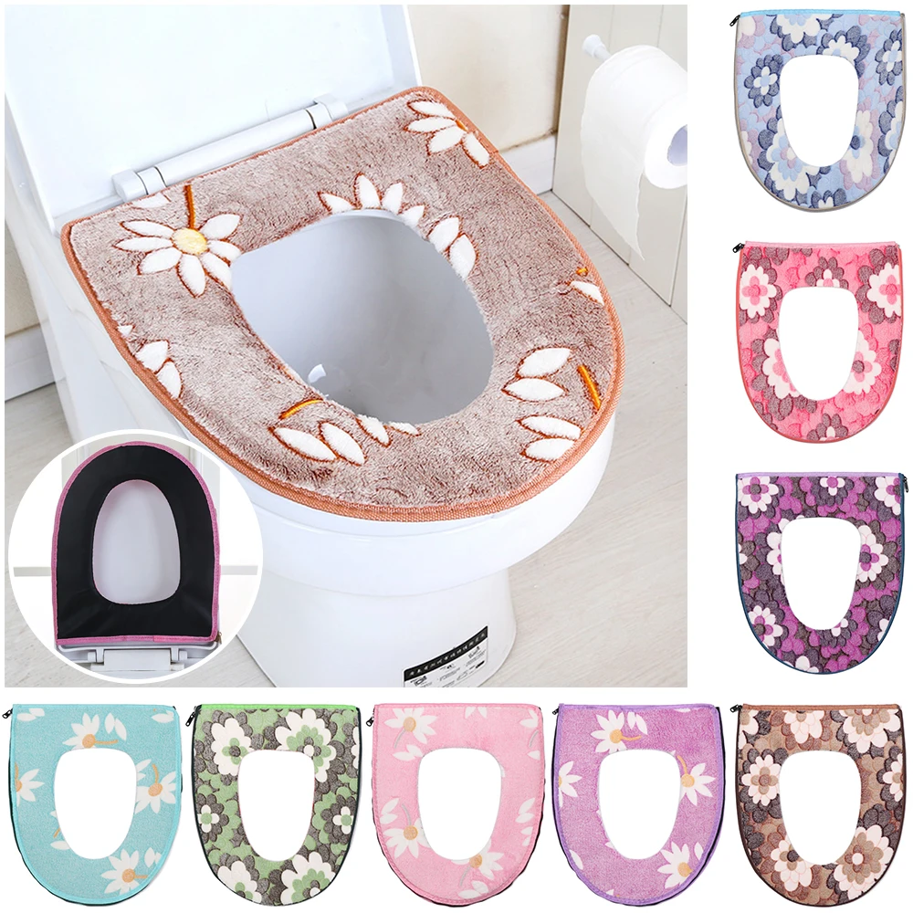 Universal-Flannel-Zipper-Soft-Toilet-Seat-Cover-Pad-Top-Cover-Warmer ...