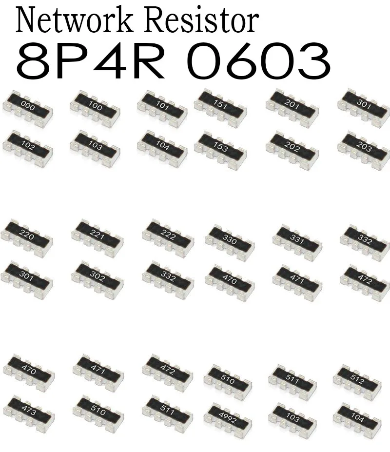 100pcs-Chip-Network-Resistor-1206-Packaging-0r-22r-100r-200r-330r-1kr-4 ...