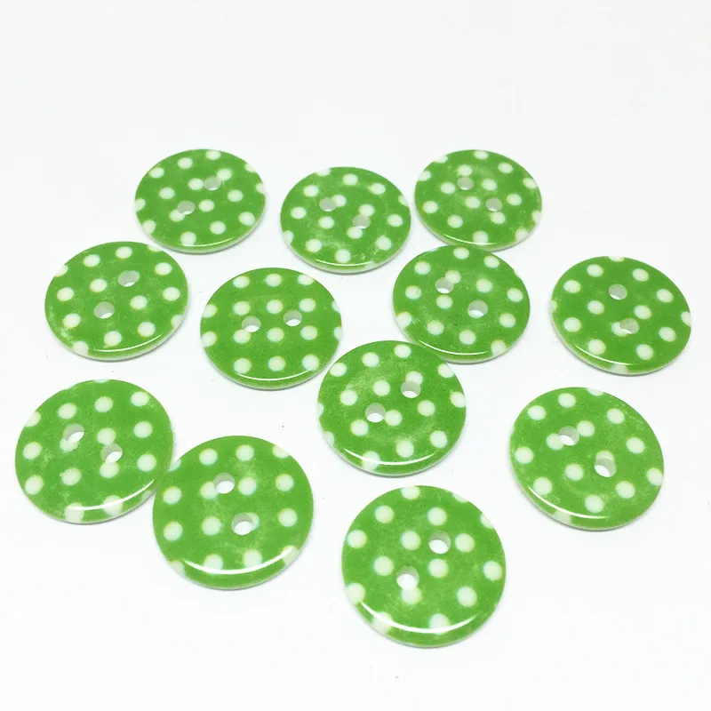 50Pcs-lot-18mm-Green-Spotted-Dots-Round-Resin-Buttons-Sewing-2-Holes ...