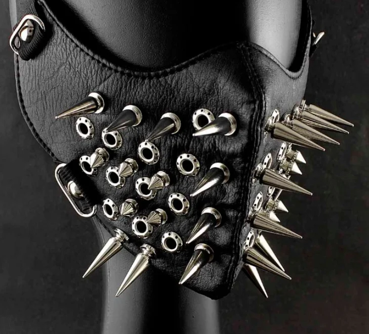 Cool Mens women Long Spike Studded Steampunk Leather Mask Biker Rock ...