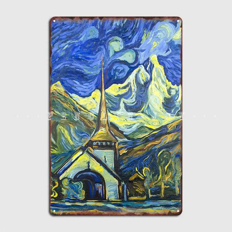 Les-Praz-Church-In-Chamonix-Oil-Painting-Metal-Plaque-Poster-Pub-Garage ...