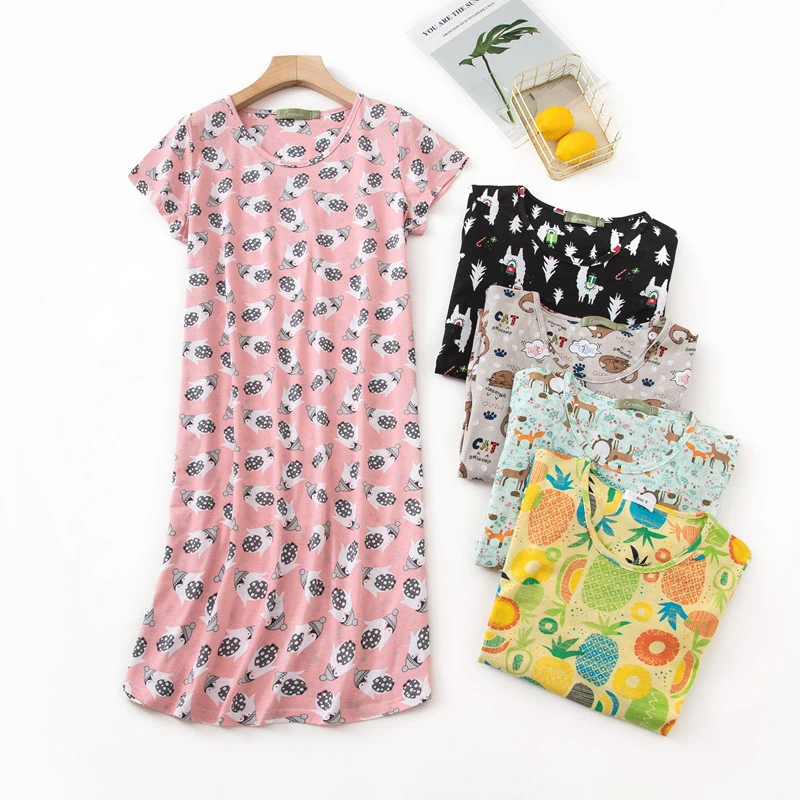 Summer Sweet night dress women nightgowns short sleeves cute Cartoon ...