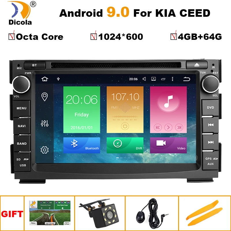 Восьмиядерный " ips 4G+ 64 Гб 2 Din Android 9,0 Автомобильный GPS DVD для KIA Ceed 2010-2012 ...
