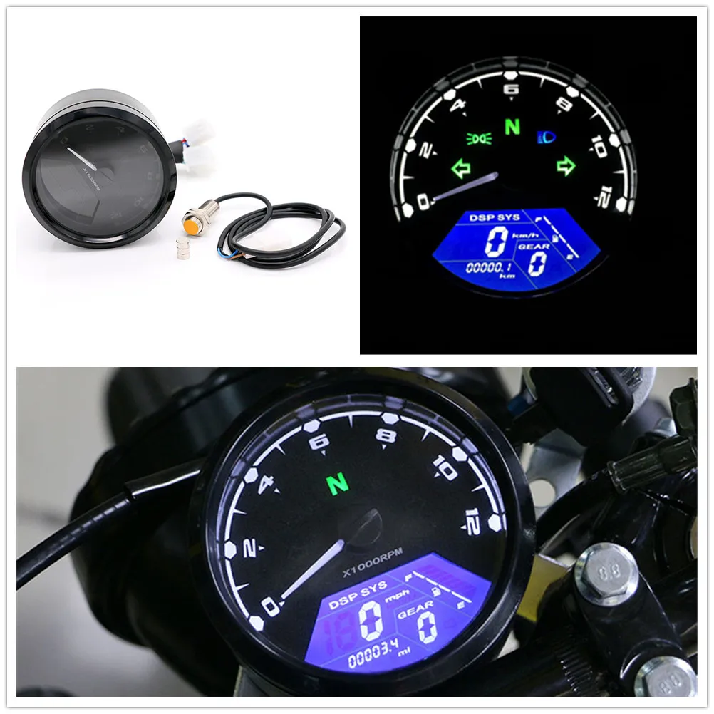 Lcd Digital Motorcycle Speedometer Universal Waterproof 12000rpm 8-18v ...