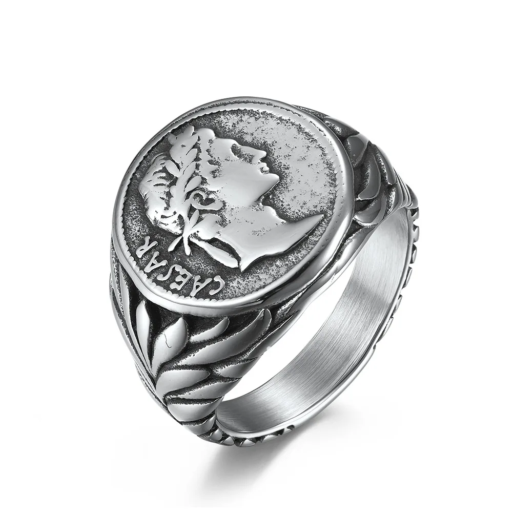 Roman Gaius Julius Caesar Head Rings Vintage Stainless Steel Coin Jules ...
