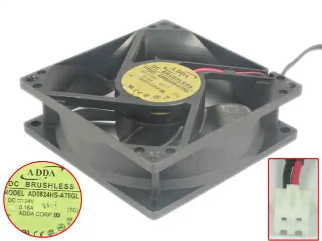 Ventilador de refrigeración de servidor ADDA AD0824HS A70GL 24V DC 0.16A 80x80x25mm, 2 cables ...