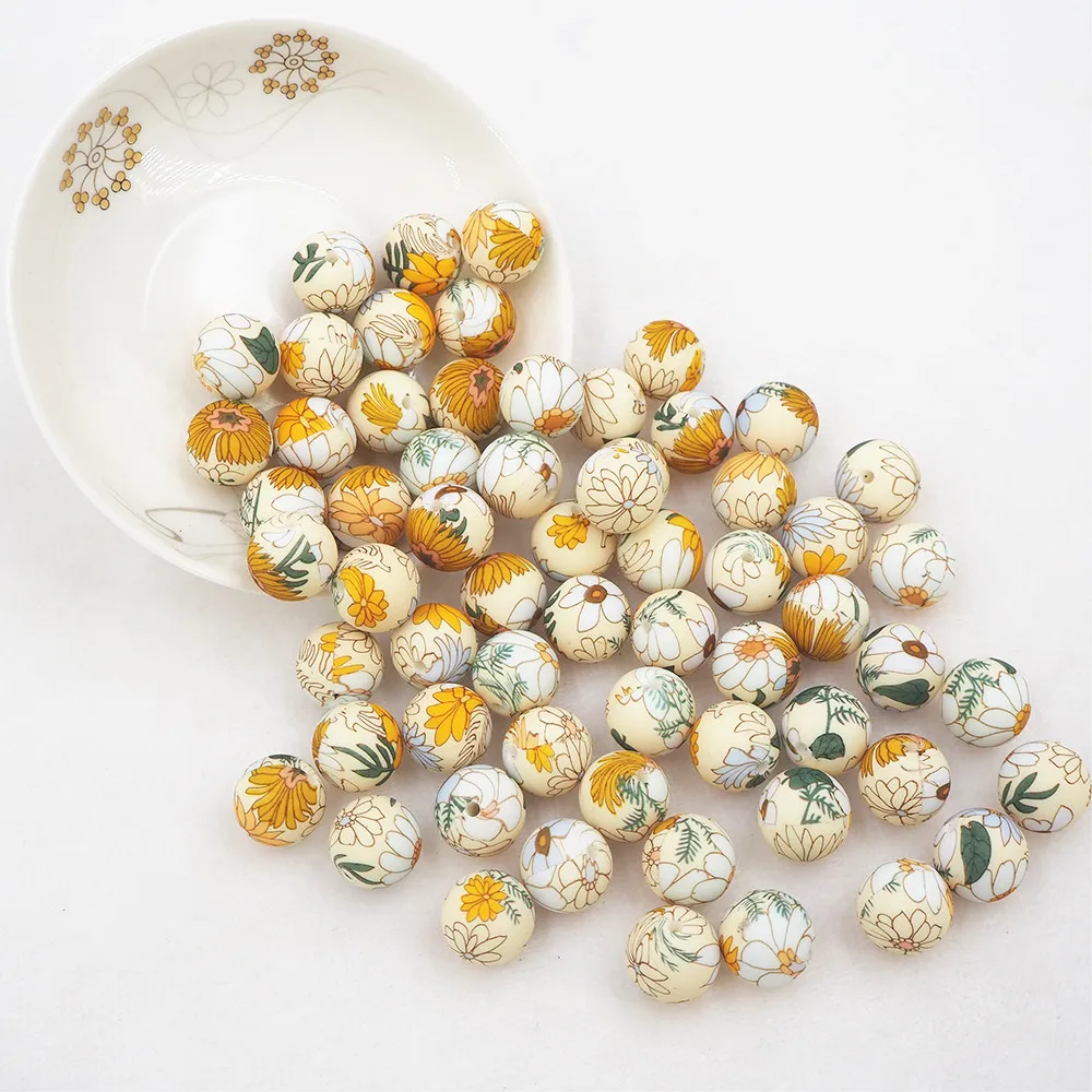 Chenkai-50PCS-15mm-Daisy-Print-Silicone-Beads-Baby-Round-Shaped-Beads-Teething-BPA-Free-DIY ...