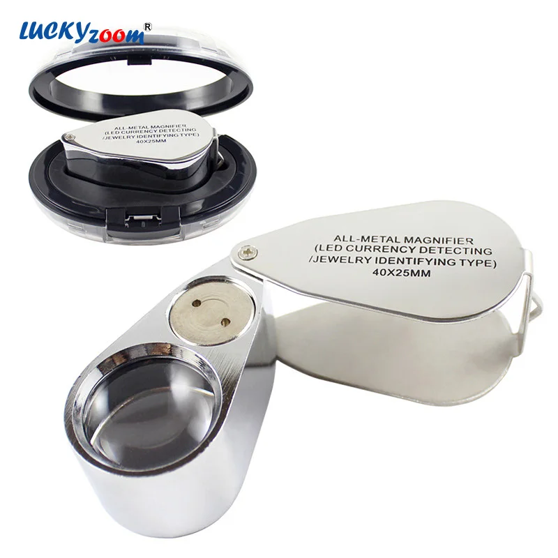 40x Mini Bolso Microscópio Lupa Dobrável Led Luz Uv Iluminado Jóias ...