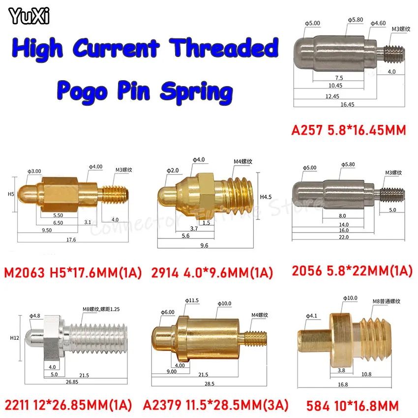 1PCS High Current Threaded Pogo Pin Spring Loaded Positioning Connector ...