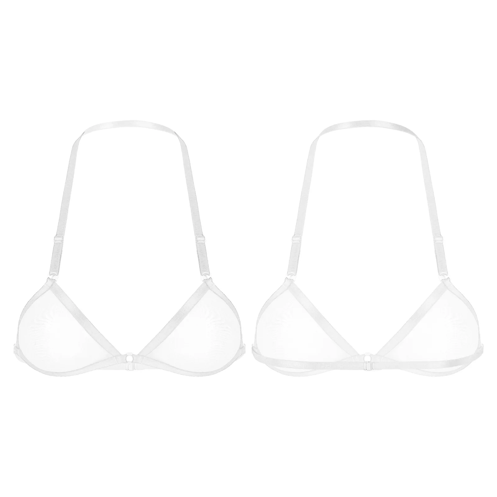 여자 화이트 조정 가능한 스트랩 홀터 Unlined 무선 브래지어 속옷 섹시 란제리 메쉬를 통해 볼 브래지어 비키니 탑 브래지어