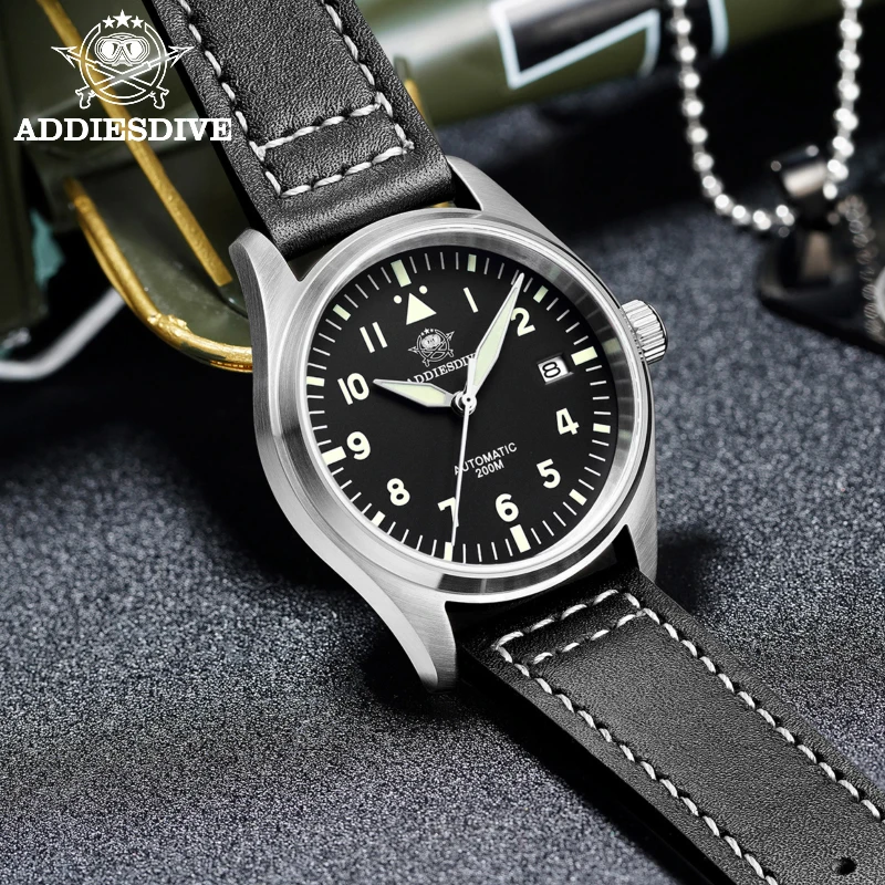 ADDIESDIVE-Men-Pilot-Watch-Stainless-Steel-200m-Water-Resistant-NH35 ...