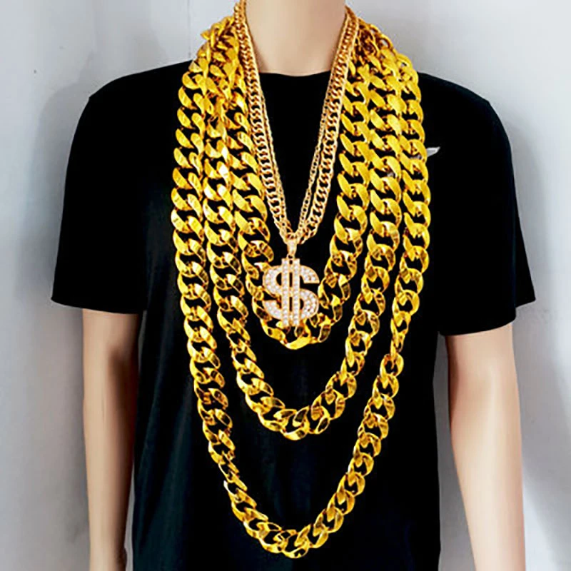 Mens Chunky Necklace Rapper Fake Gold Chain 90S Hip Hop Fake Gold ...