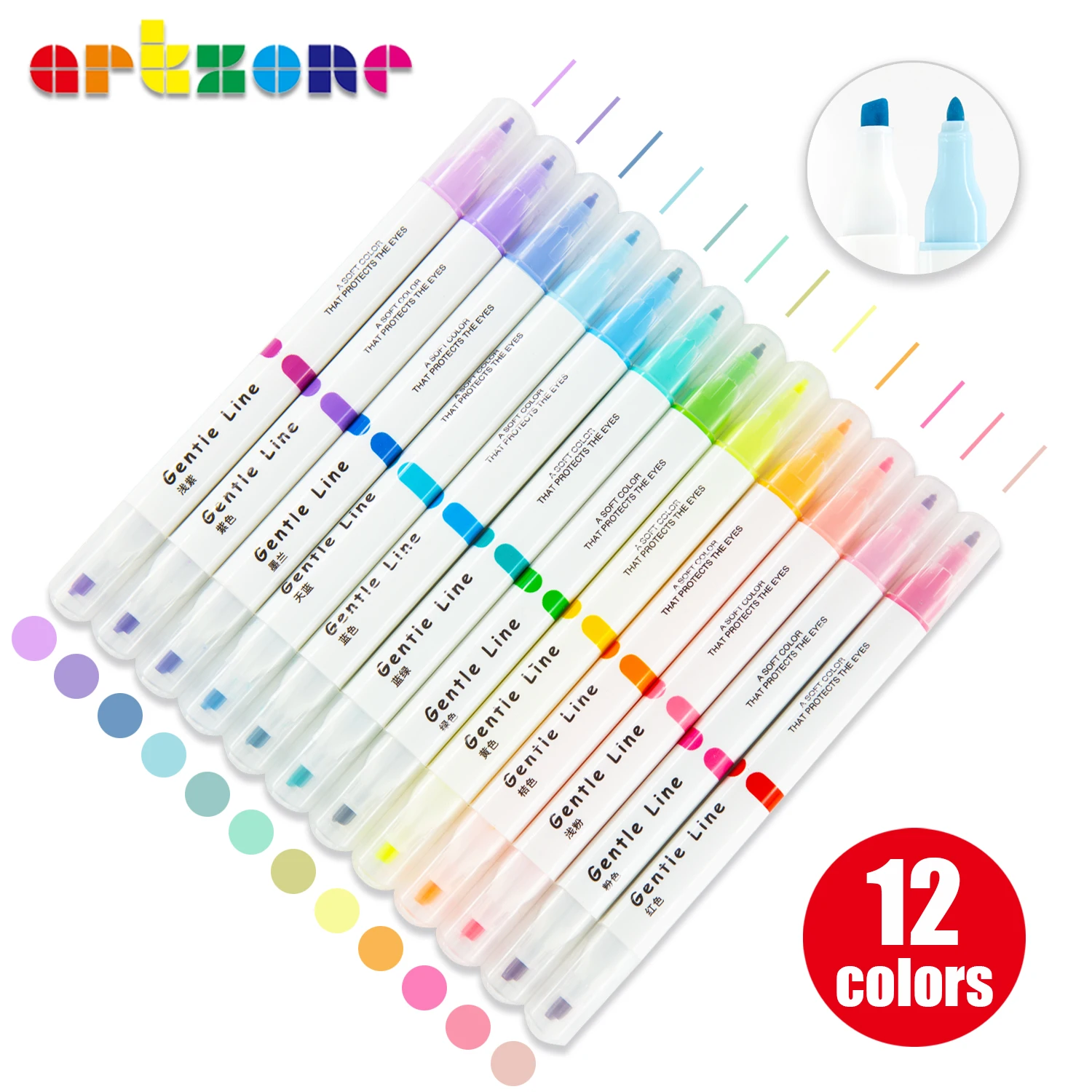 12 Colors Double Headed Light Color Highlighter Pen Set Creative Oval ...