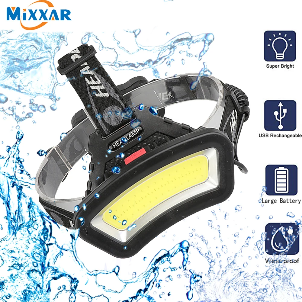 Faro LED recargable por USB Z2, linterna de cabeza COB de gran angular ...