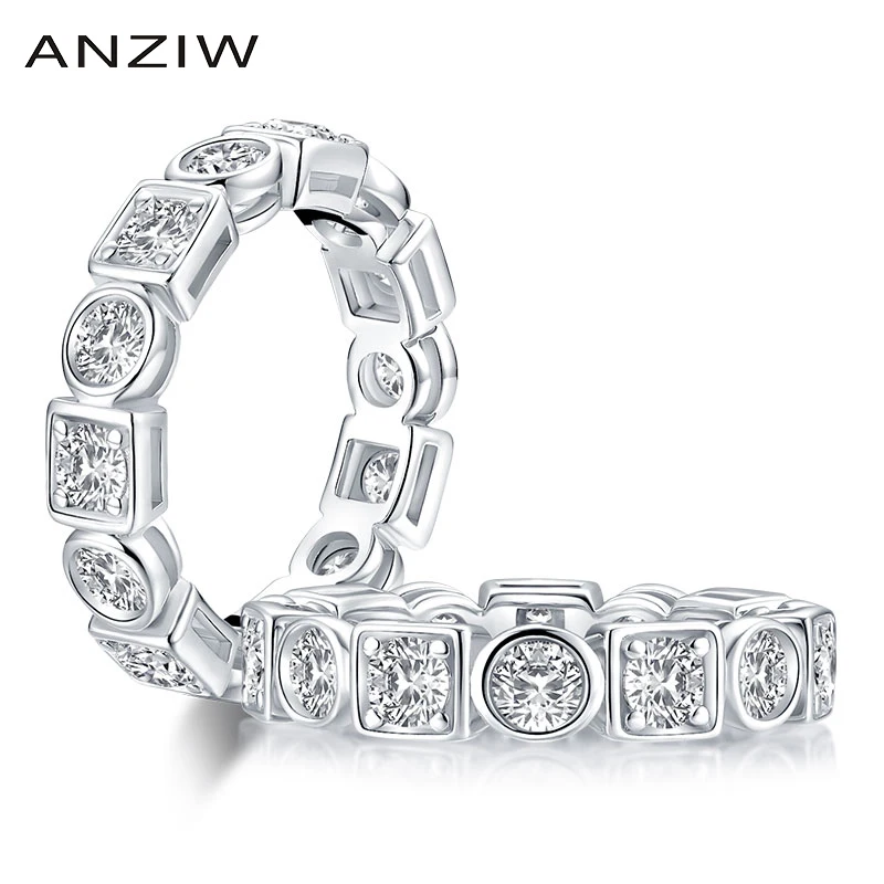 ANZIW 925 Sterling Silver 3.5mm Round Cut Full Eternity Ring for Women ...
