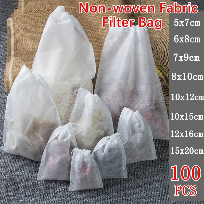 100pcs Tea Bags Non woven Fabric Tea Filter Bags for Spice Tea Infuser ...