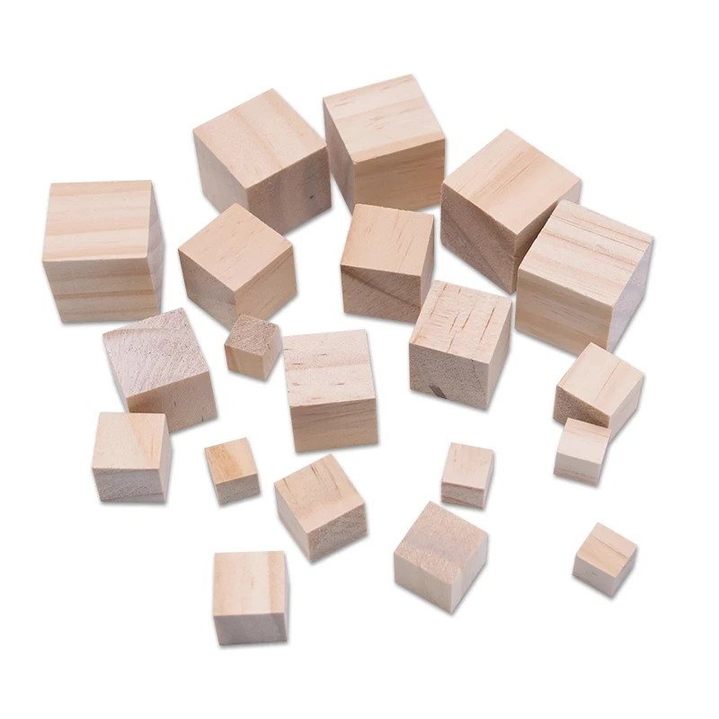 10/20/50P Unfinished Blank Woodwork Mini DIY Wooden Square Blocks 1/1.5 ...