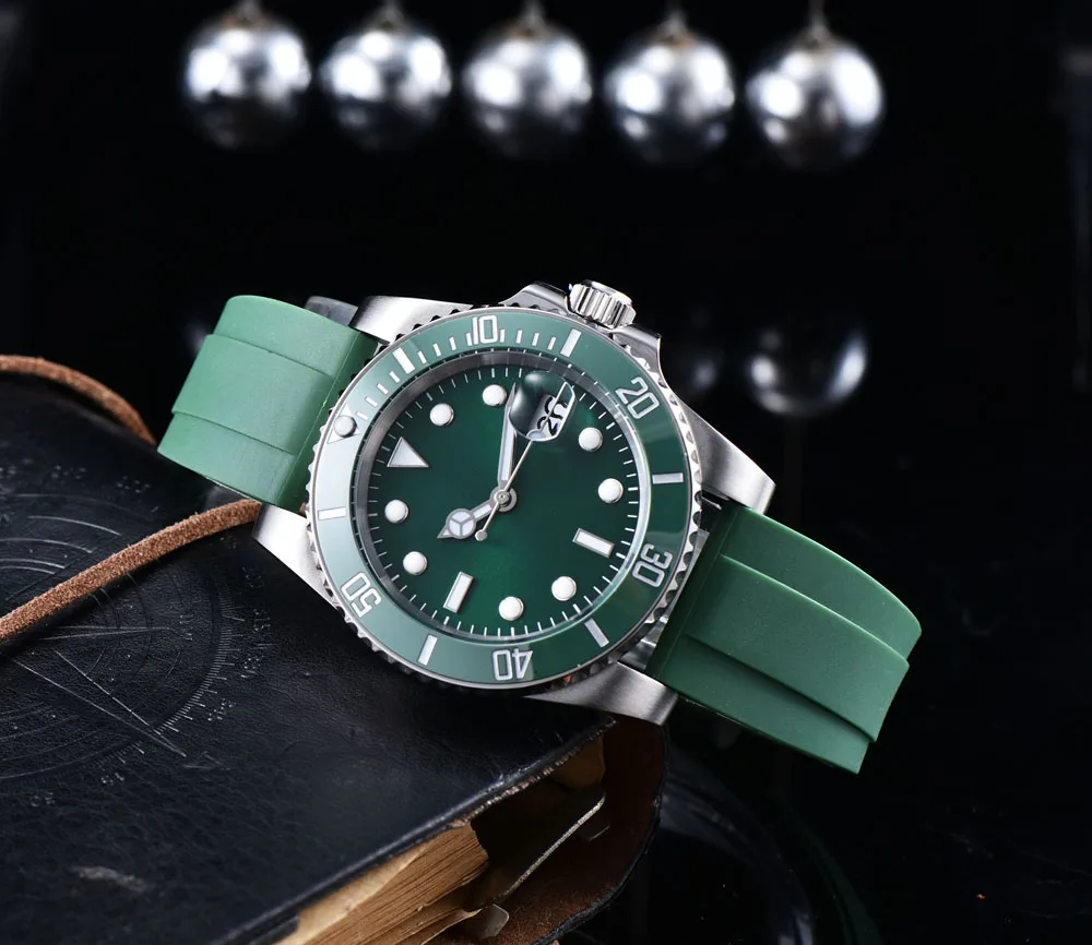 Men's Watch Automatic Movement Green Aseptic Dial Ceramic Rotating ...