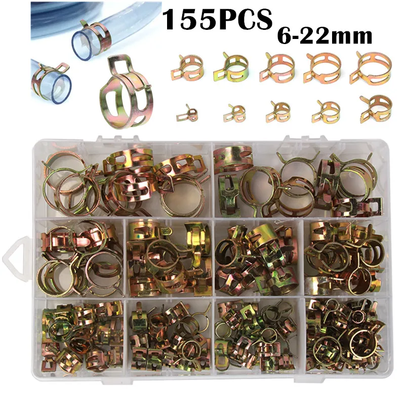 155PCS-6-22mm-Car-Truck-Spring-Clips-Fuel-Oil-Water-Hose-Clip-Pipe-Tube ...