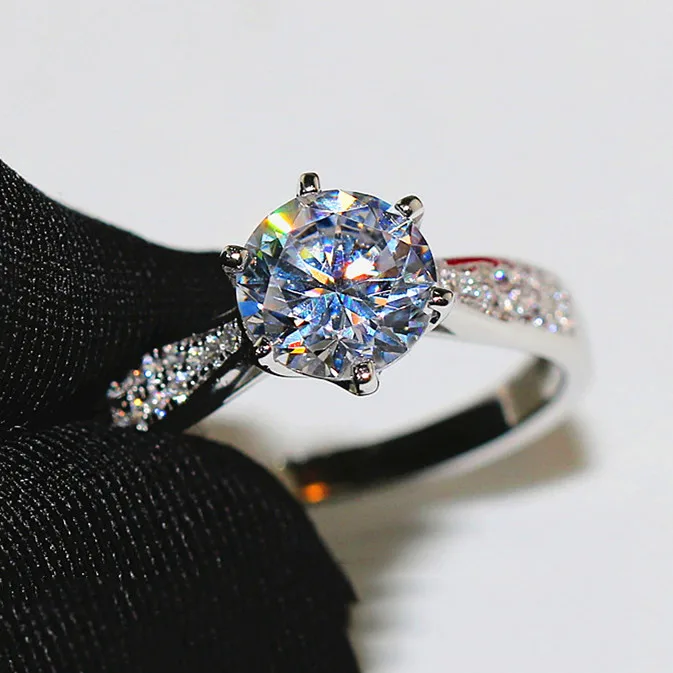 Luxury Female Big Round Lad Diamond Ring 100% Real 925 Sterling Silver ...