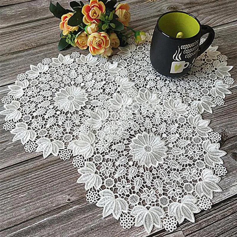 Napperon De Table Rond En Dentelle Blanche Brodée, Napperon De Table En ...