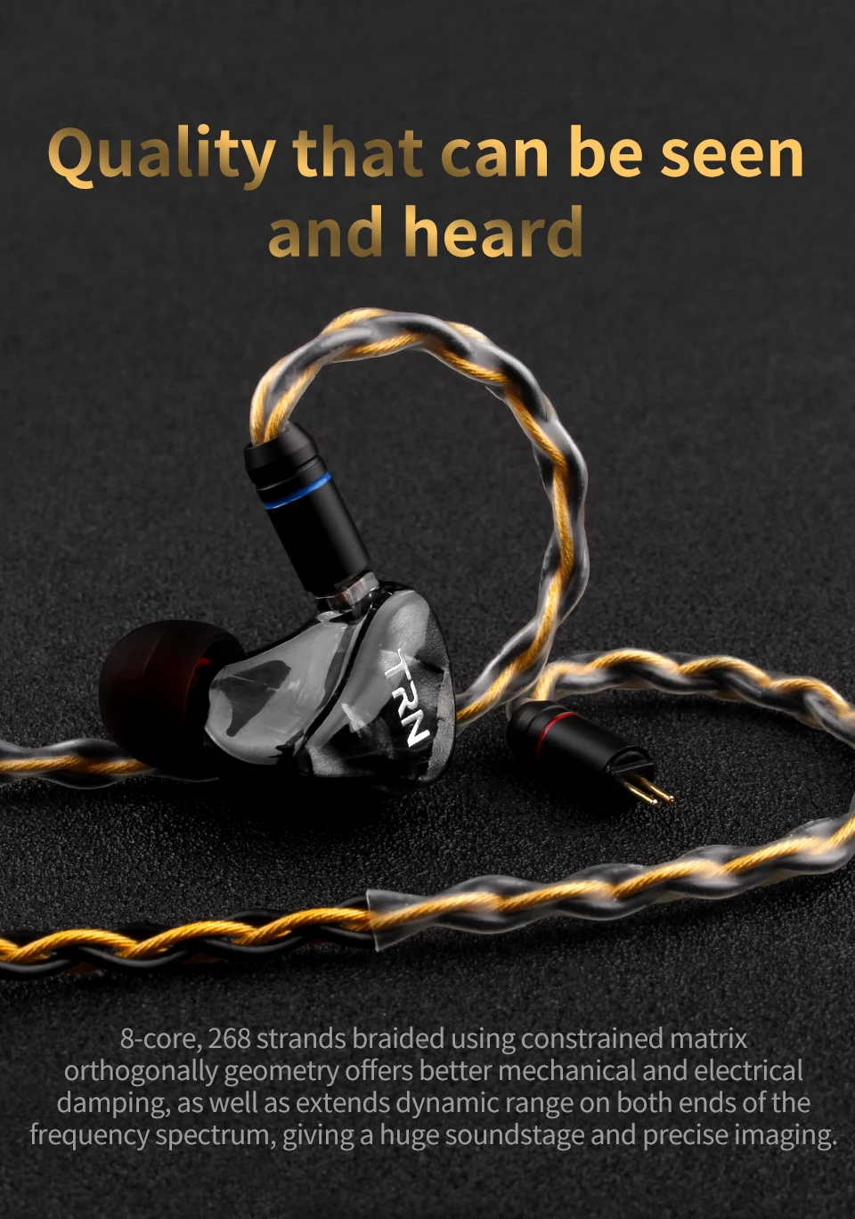 TRN T1 Earphones Gold Silver Mixed plated Upgrade cable,TRN